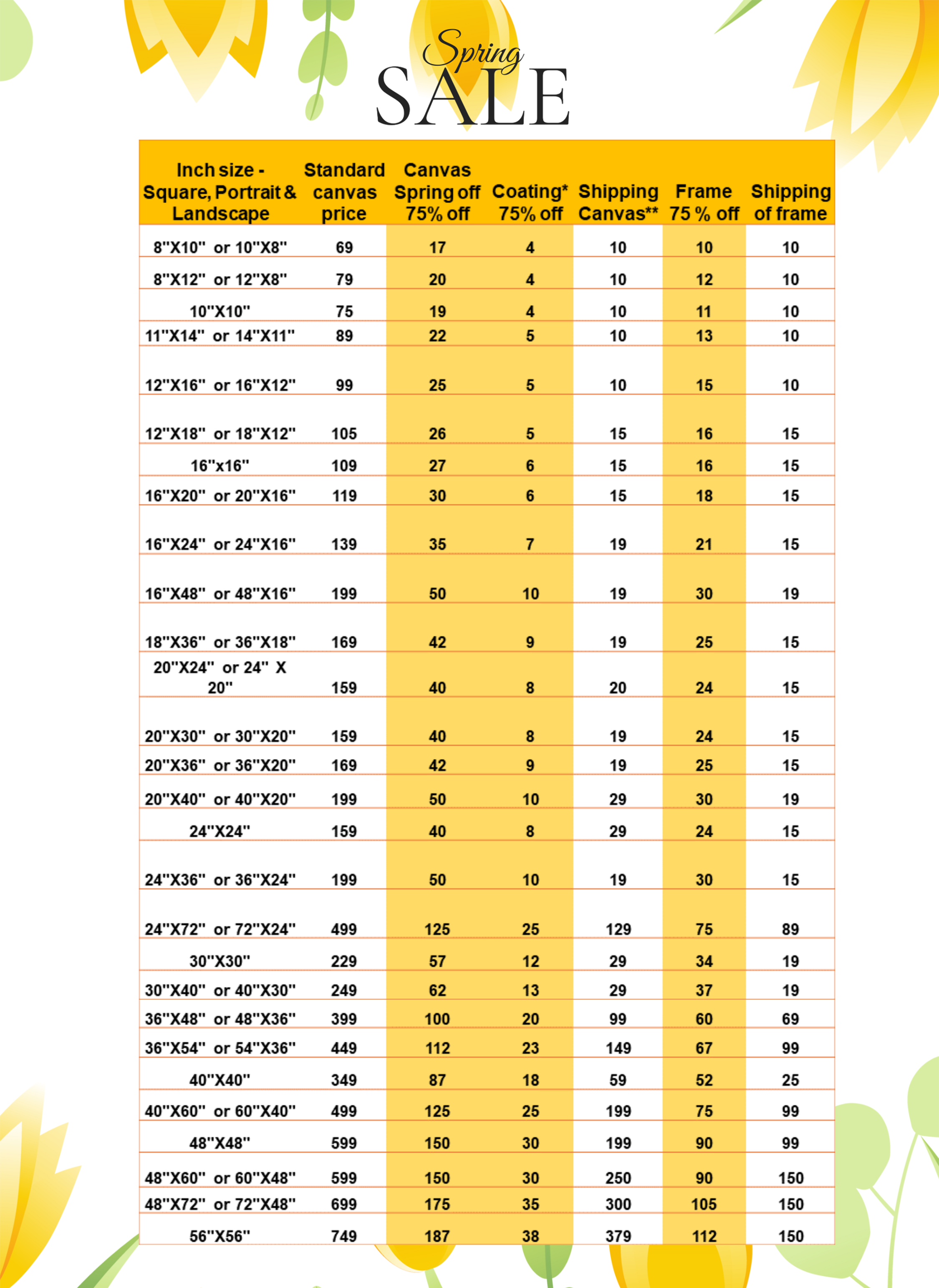 Price List Canvas Palette May 2024